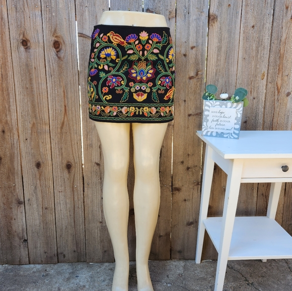 Zara | Skirts | Zara Womens Embroidered Multicolor Mini Skirt Size ...